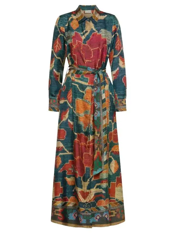 PIERRE-LOUIS MASCIA Silk Tapestry-print Maxi Shirt Dress - Blue