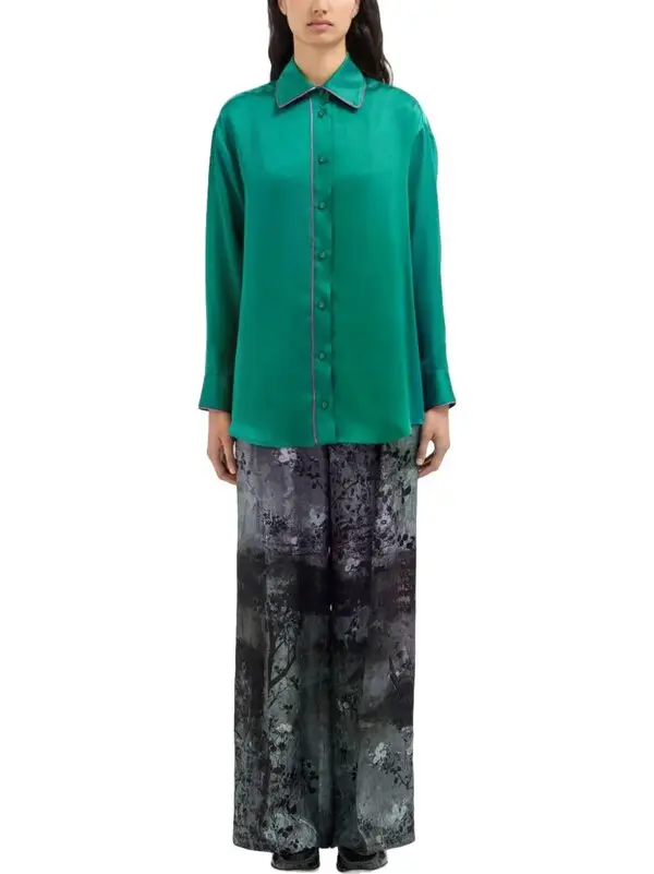 PIERRE-LOUIS MASCIA Mutka Piped Silk Shirt - Green
