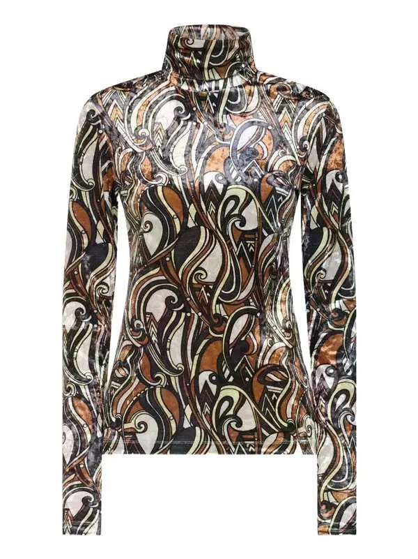 PIERRE-LOUIS MASCIA Ranat Swirl-motif Turtleneck Top - Brown