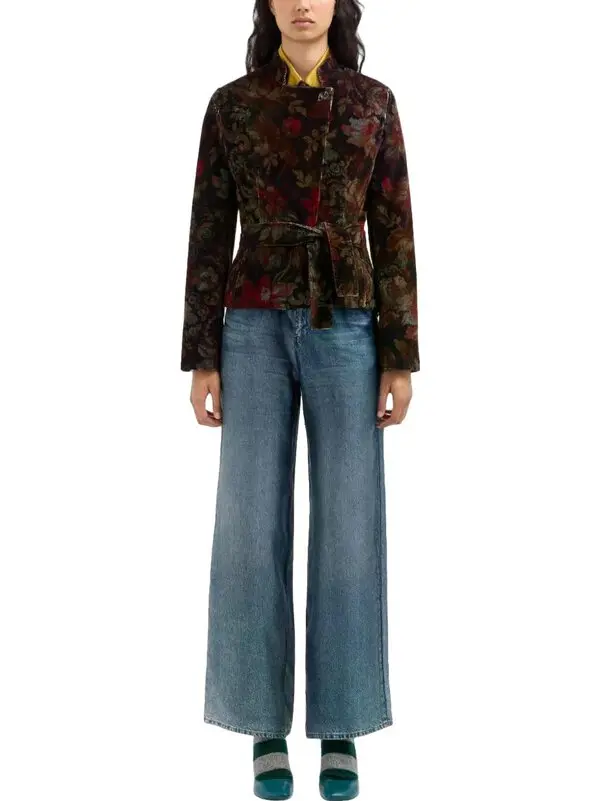PIERRE-LOUIS MASCIA Floral-print Belted Jacket - Brown