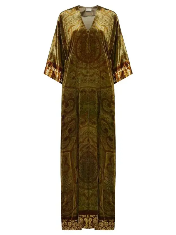 PIERRE-LOUIS MASCIA Baroque-motif V-neck Maxi Dress - Green