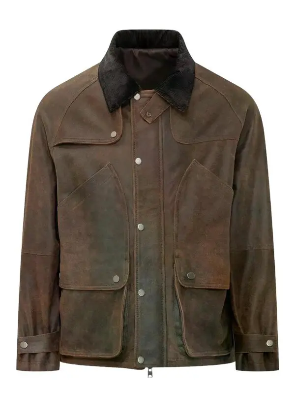 DFOUR Corduroy-collar Patch-pocket Coat - Brown