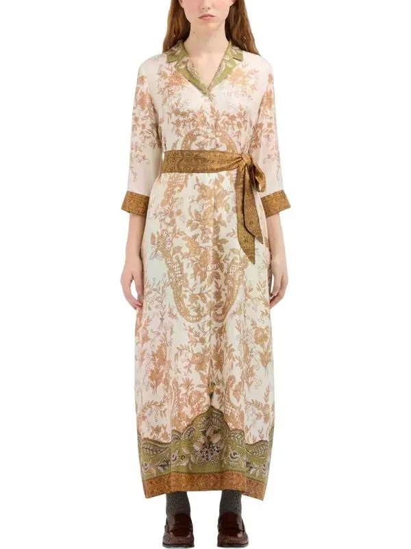 PIERRE-LOUIS MASCIA Floral-print Silk Maxi Shirt Dress - Neutrals