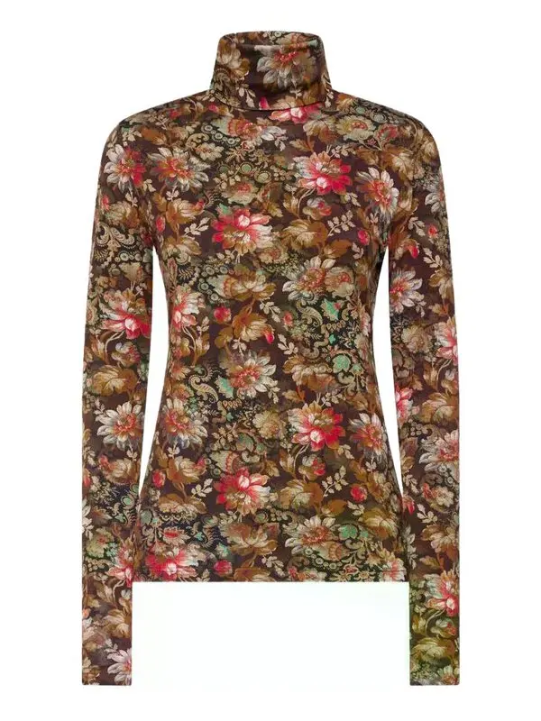 PIERRE-LOUIS MASCIA Sassonia Floral-print Turtleneck Top - Brown