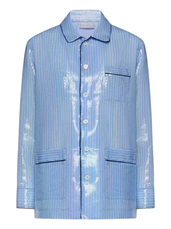 PIERRE-LOUIS MASCIA Sequin-embellished Striped Shirt - Blue