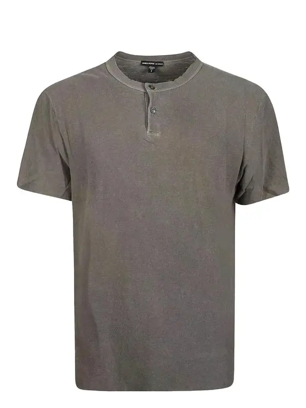 JAMES PERSE Henley-neck Short-sleeve T-shirt - Brown