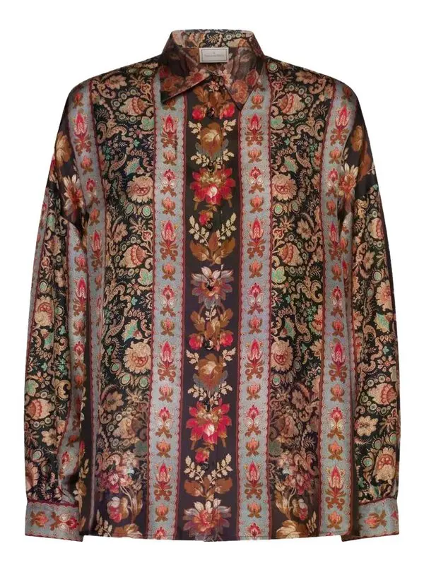 PIERRE-LOUIS MASCIA Floral-print Silk Shirt - Black