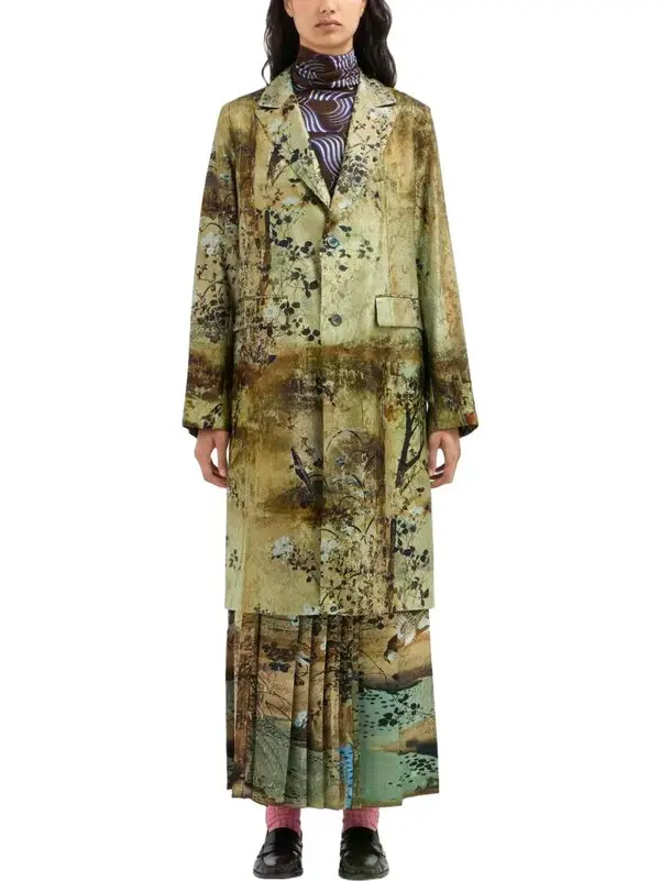 PIERRE-LOUIS MASCIA Floral-print Lapel-collar Coat - Green