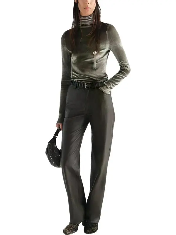 LEMAIRE Straight Pants In Glossy Leather - Brown