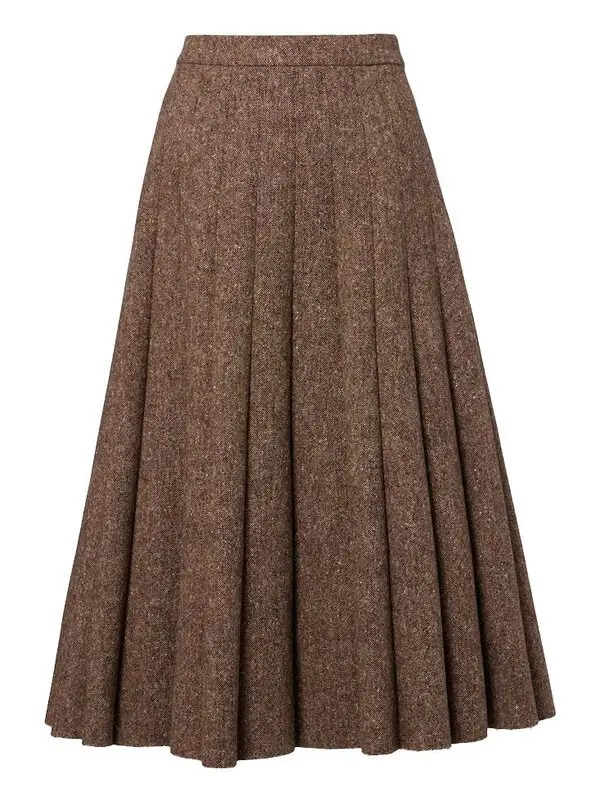 Brunello Cucinelli Pleated Wool-blend Tweed Midi Skirt - Brown