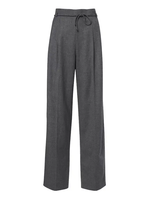 Max Mara Belted Cashmere-blend Wide-leg Pants - Grey