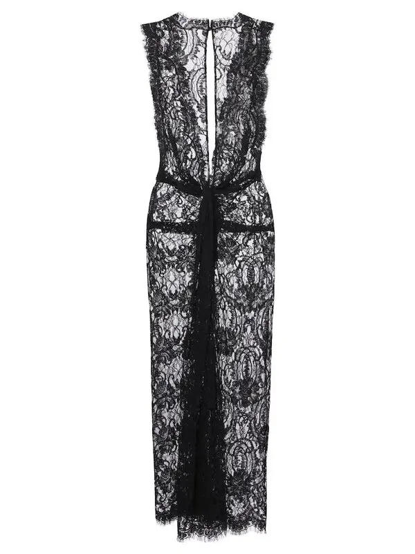 Dolce & Gabbana Gathered Lace Midi Dress - Black