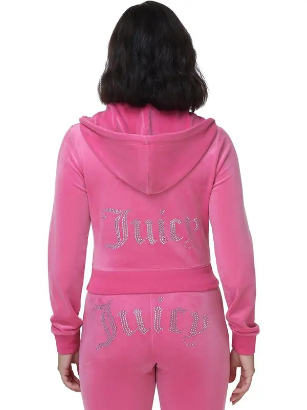 Juicy Couture Velvet Rhinestone Logo Zip Up Hoodie - Bubblegum