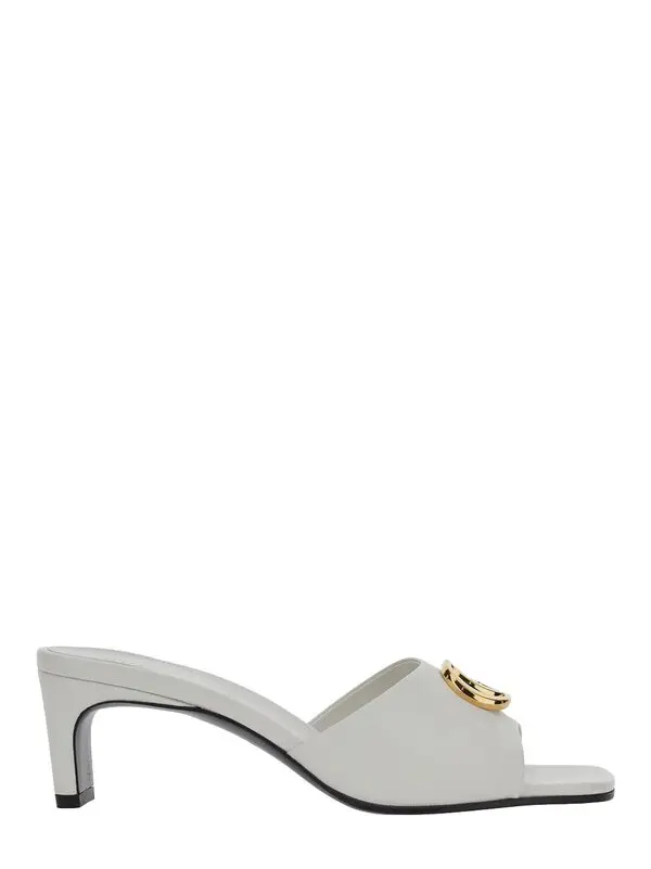 Gucci Leather Heeled Sandals With Gg Logo Plaque - Multicolor