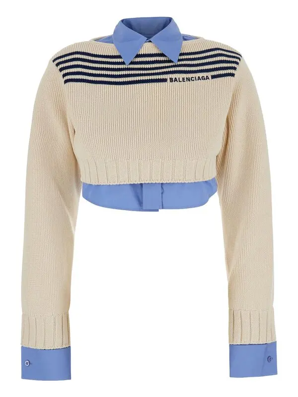 Balenciaga Double-layer Cropped Cotton Sweater - Multicolor