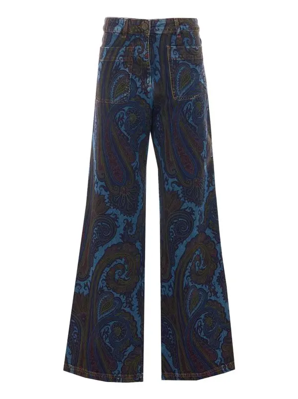 Etro Paisley Motif Wide Leg Jeans - Blue