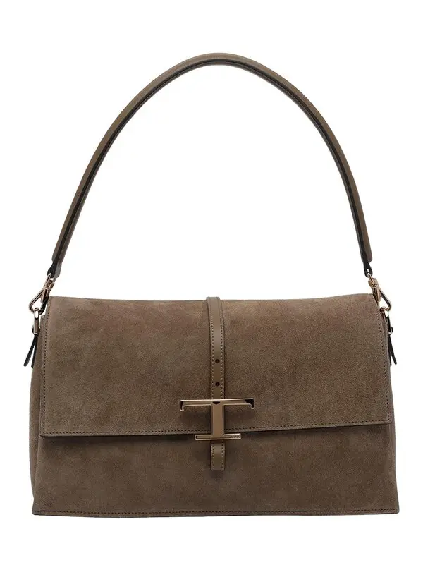 TOD'S T-timeless Suede Shoulder Bag - Cream