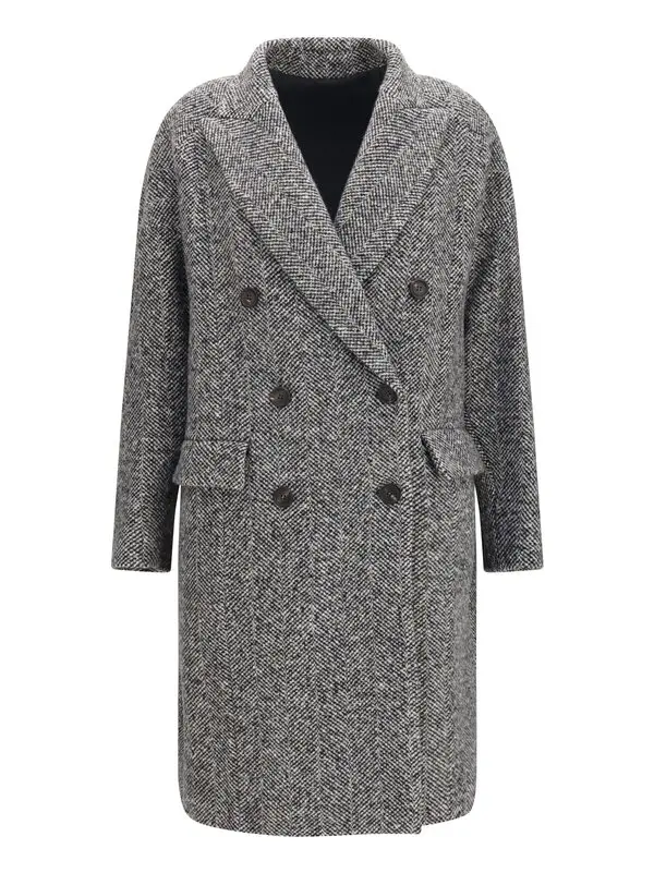 Brunello Cucinelli Double-breasted Wool And Alpaca Blend Coat With Sequins - Gray