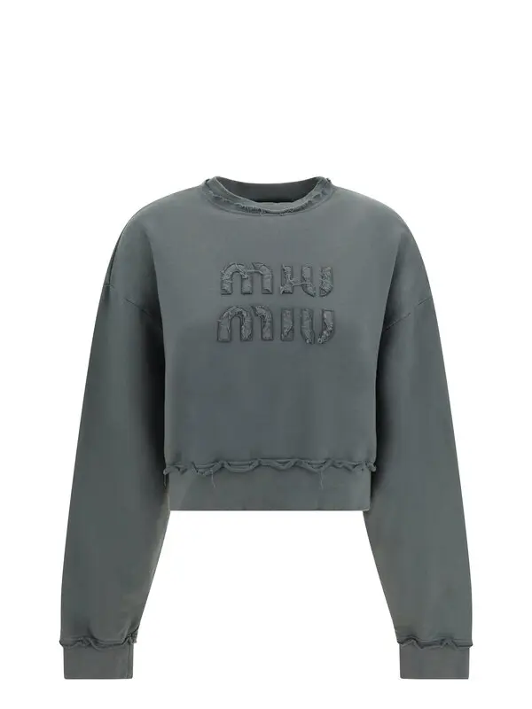 Miu Miu Cotton Monogram Applique Sweatshirt - Gray