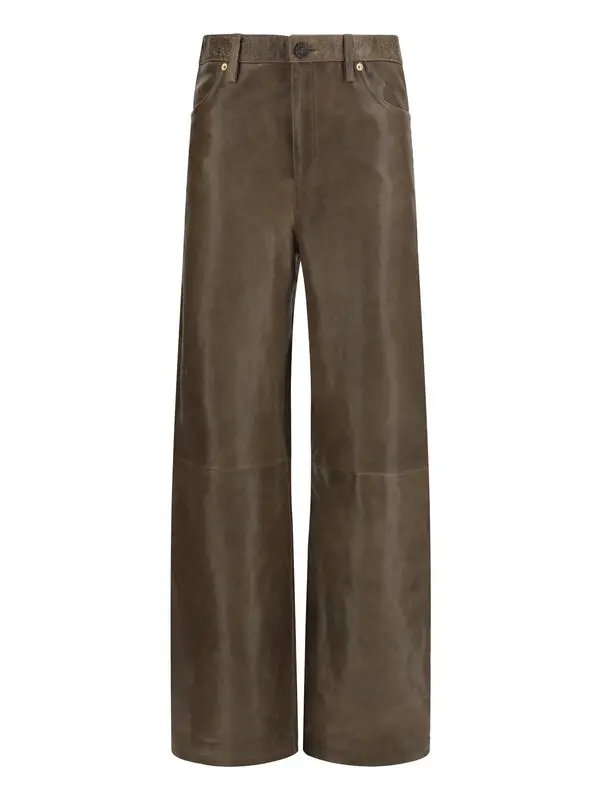 GOLDEN GOOSE Melany Leather Pants With Embroidery - Brown
