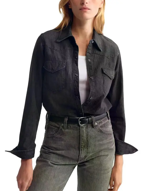 NILI LOTAN Travis Western Denim Shirt - Black