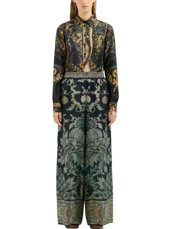 PIERRE-LOUIS MASCIA Aloe Botanical-print Silk Palazzo Pants - Green