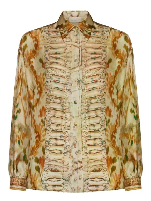 PIERRE-LOUIS MASCIA Silk Ruched Shirt - Neutrals