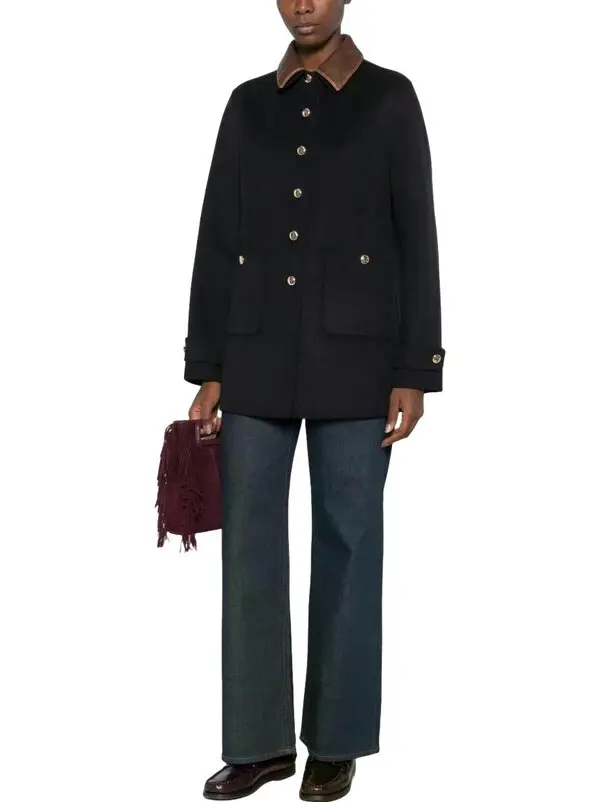 Maje Removable-collar Button-front Coat - Black