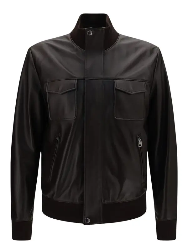 Dolce & Gabbana Leather Bomber Jacket - Brown