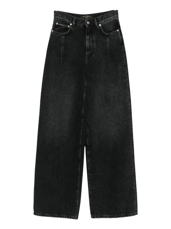 Dolce & Gabbana Wide-leg Jeans With Logo Plaque - Multi