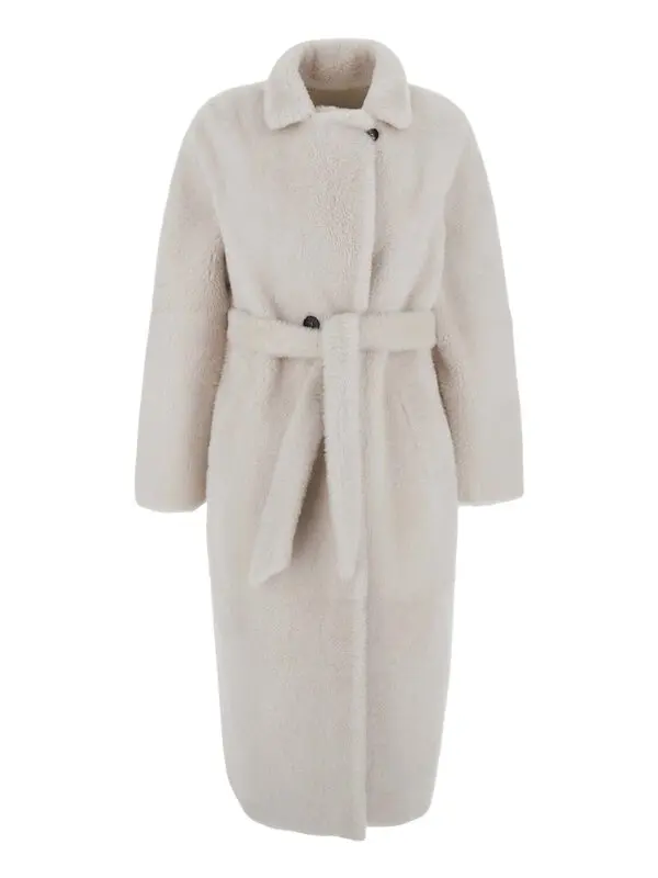SUPREMA Shearling Coat With Belt - White