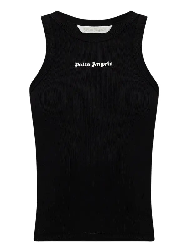 Palm Angels Ribbed Logo Tank Top - Black