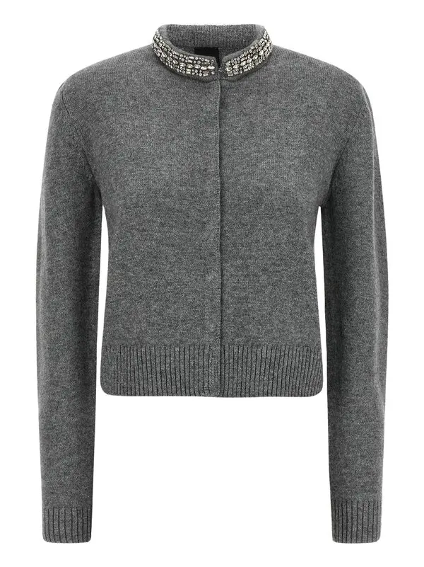 Pinko Colonia Cardigan With Jewel Collar - Gray