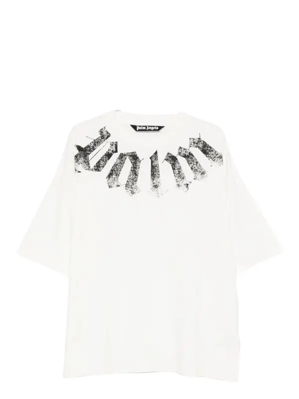 Palm Angels Big Neck Logo Printed T-shirt - White