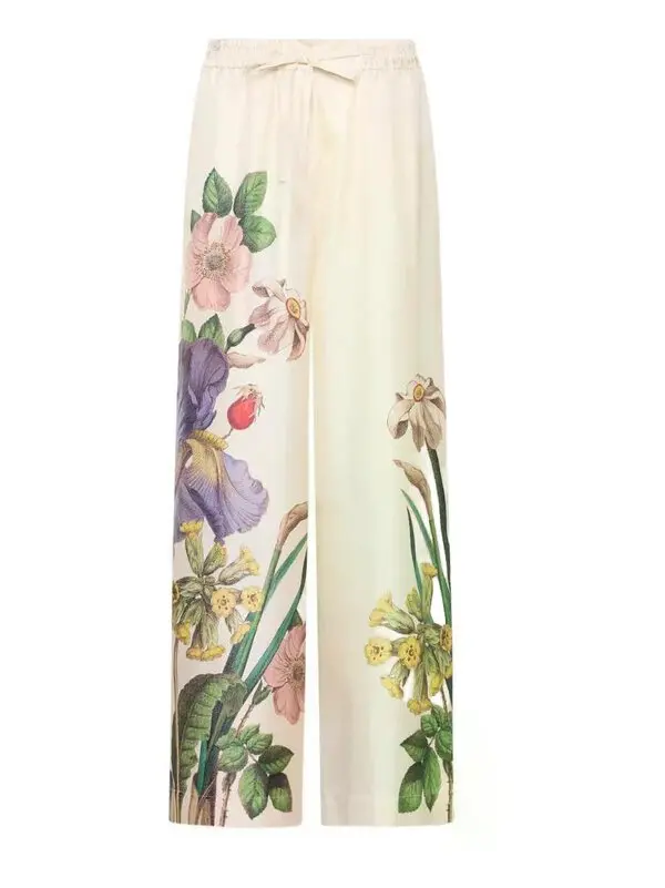 PIERRE-LOUIS MASCIA Aloe Botanical-print Silk Palazzo Pants - Neutrals