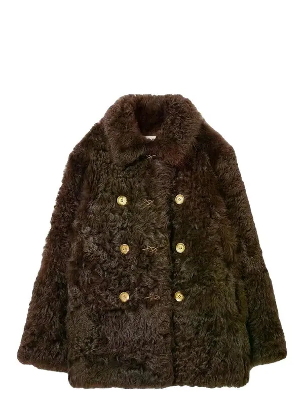 Ports 1961 Double-breasted Shearling-texture Coat - Brown