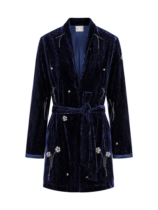 FORTE_FORTE Embroidered Velvet Kimono With Belt - Multicolor