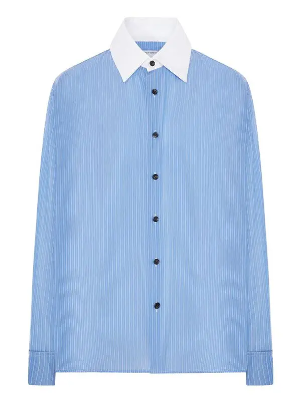 Bottega Veneta Striped Shirt With Contrasting Collar - Blue
