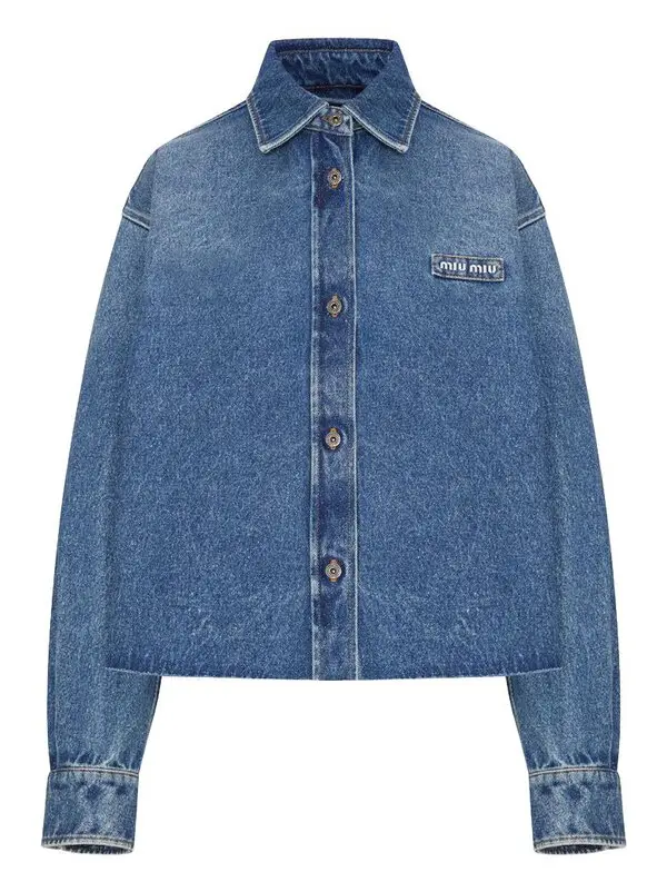 Miu Miu Denim Shirt With Logo - Blue