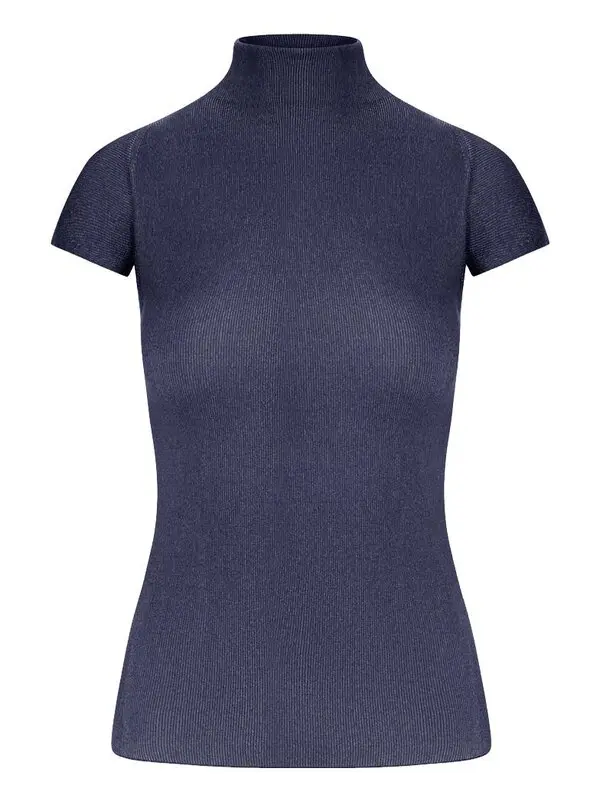 Giorgio Armani Ribbed Viscose Turtleneck Top - Blue