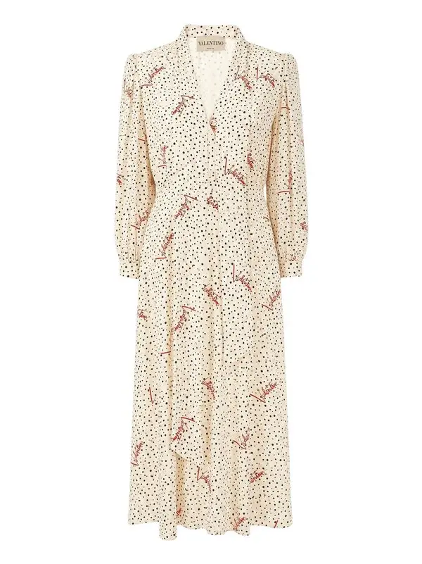 Valentino Garavani Polka Dot Logo Print Dress - Multicolor