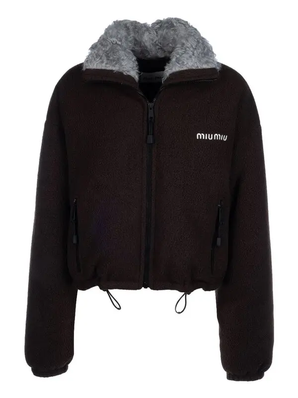 Miu Miu Fur Collar Zip Up Jacket - Multicolor