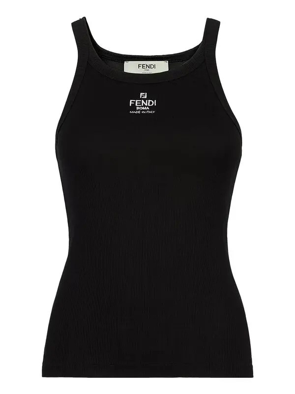 Fendi Ribbed Cotton Tank Top - Black