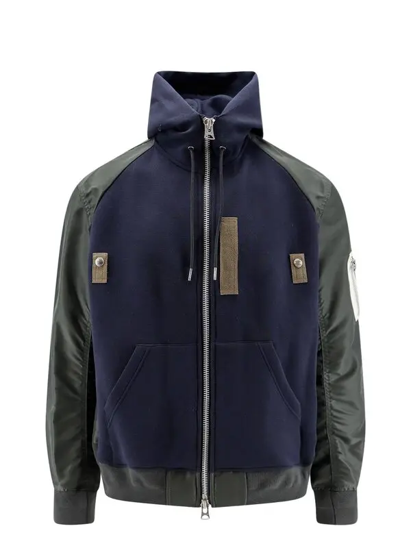 Sacai Cotton Blend Sweatshirt With Nylon Sleeves - Multicolor