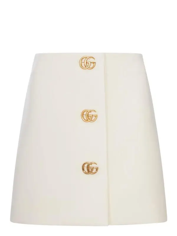 Gucci Wool Crepe Skirt With Double G Button - White