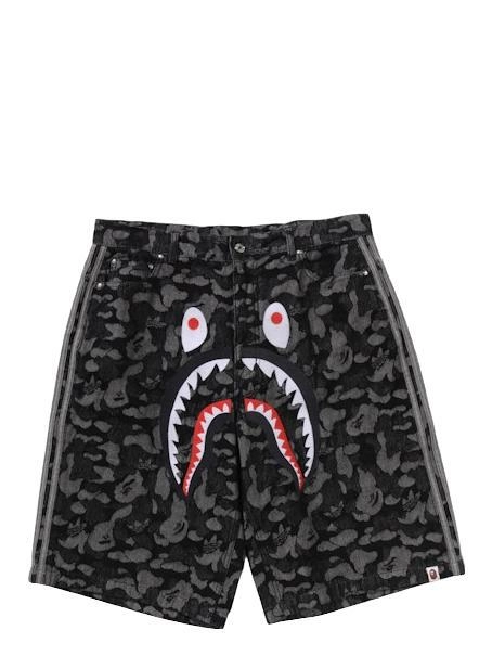 A BATHING APE X Adidas Camo Jacquard Shark Denim Shorts - Black
