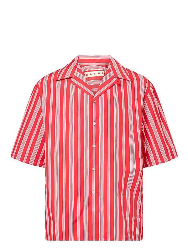 Marni Pinstripe Short-sleeve Cotton-blend Shirt - Lacquer
