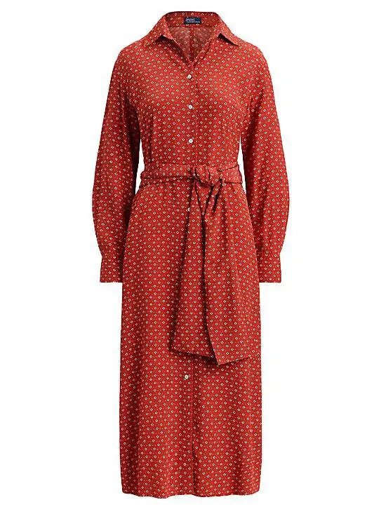 Polo Ralph Lauren Geometric-print Belted Woven Midi Dress - Multi