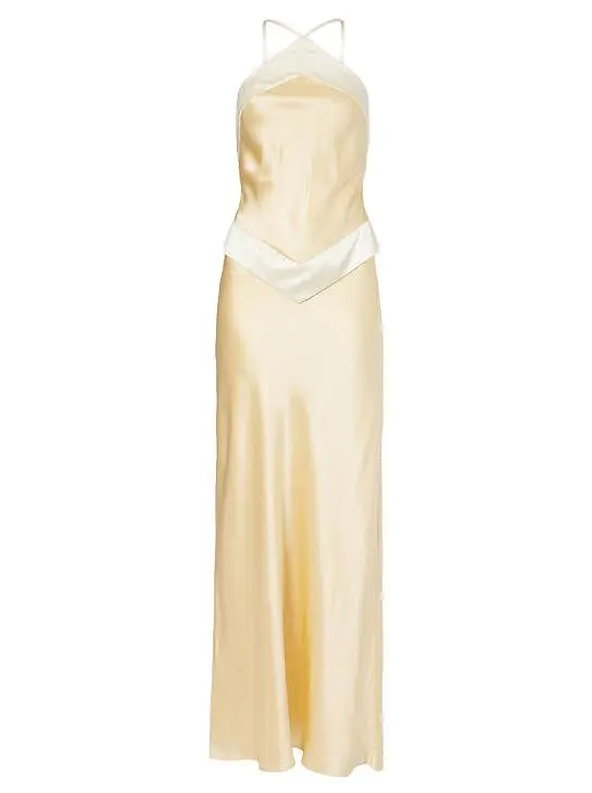 REFORMATION Halterneck Silk Maxi Dress - Parmesan