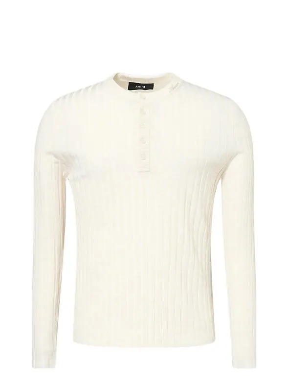 Amiri Script-logo Henley Wool-blend Top - Alabaster